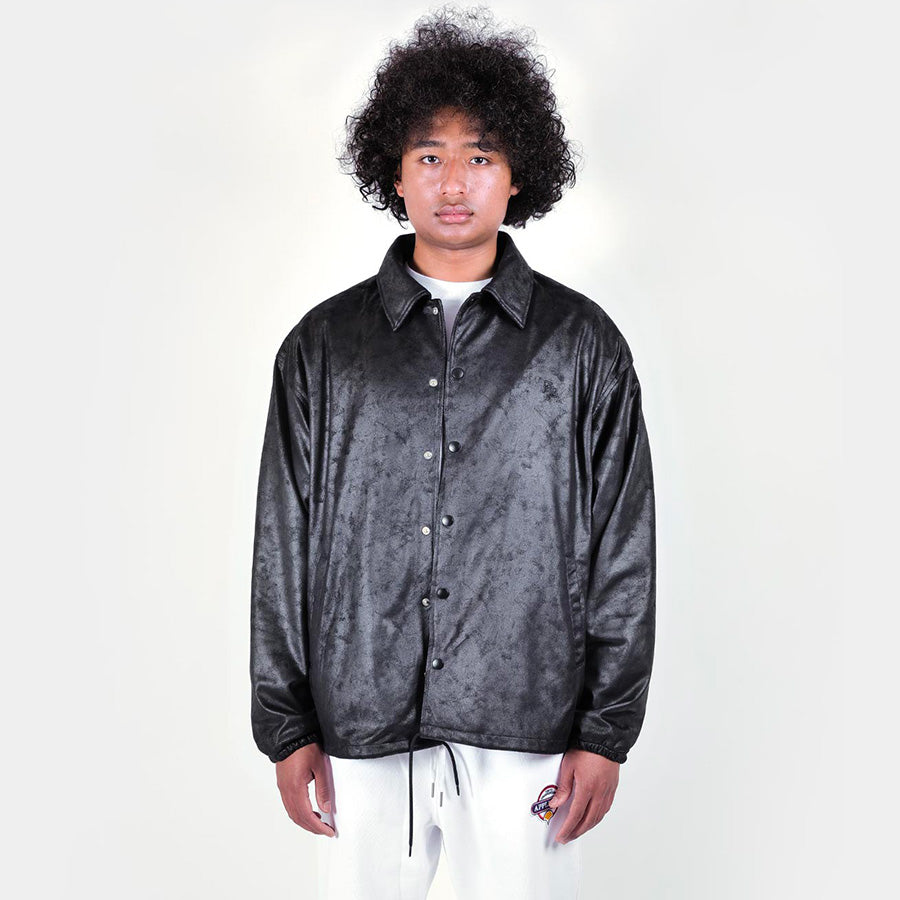 APPLEBUM | アップルバム Synthetic Leather Jacket ブラック シンセティックレザー コーチジャケット ...